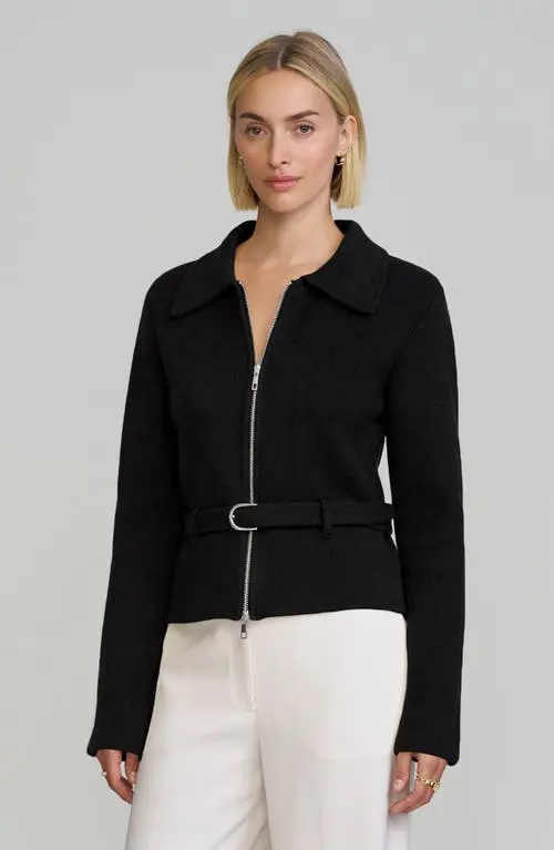 ELLE COLLECTION Belted Zip Sweater - Black