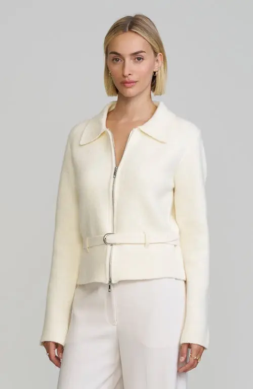 ELLE COLLECTION Belted Zip Sweater - Cream
