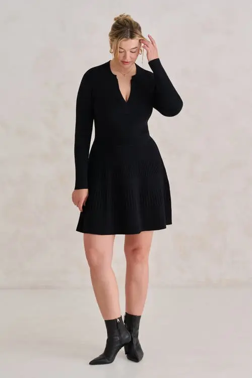 KADA The Woodland Rib Flared Dress - Ink