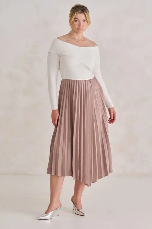 KADA The Woodland Pleated Mixed Media Dress - Salt