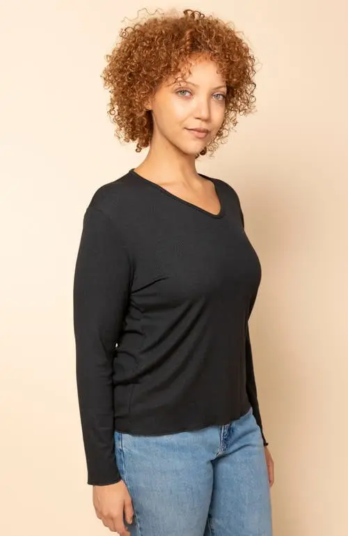 POPLINEN Plus Hedy Ribbed Modal V-neck Long Sleeve Tee