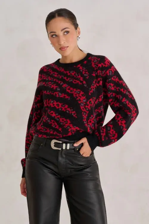 KADA The Woodland Animal Jacquard Sweater - Cherry