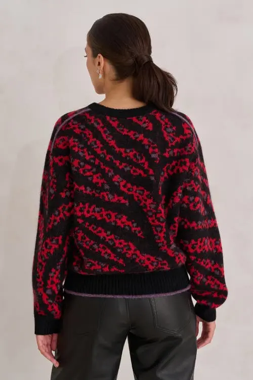 KADA The Woodland Animal Jacquard Sweater - Cherry