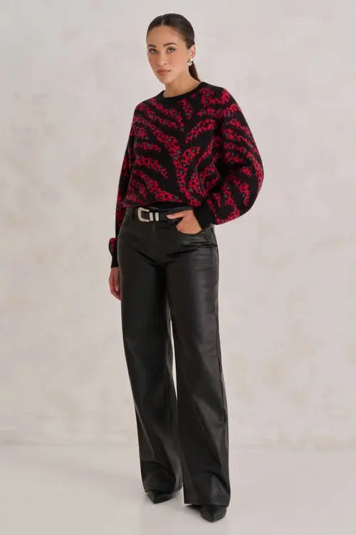 KADA The Woodland Animal Jacquard Sweater - Cherry