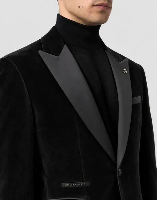 Philipp Plein Velvet Satin Lapel Dinner Blazer