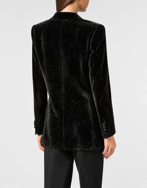 Philipp Plein Glitter Velvet Boyfriend Blazer Glitter