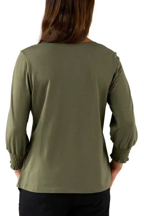 UV SKINZ 3/4 Sleeve Notch Neck Top - Deep Olive