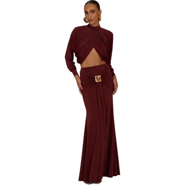 PatBO Helo Jersey Long Skirt - Brown