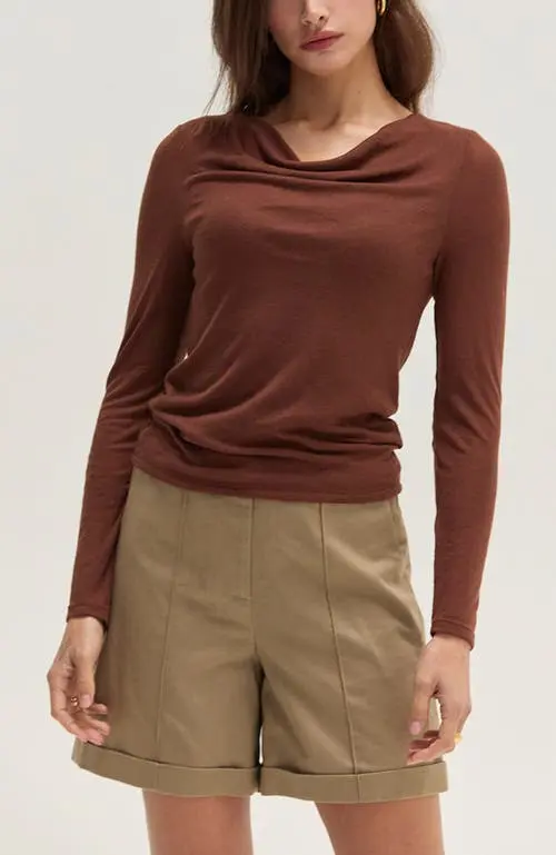 CRESCENT Cowl Neck Knit Top - Brown