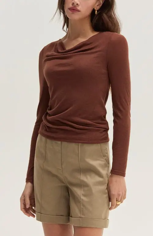 CRESCENT Cowl Neck Knit Top - Brown