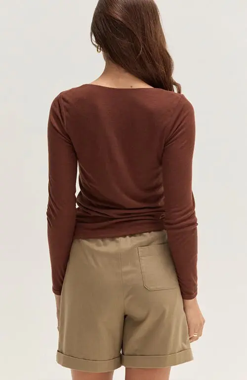 CRESCENT Cowl Neck Knit Top - Brown