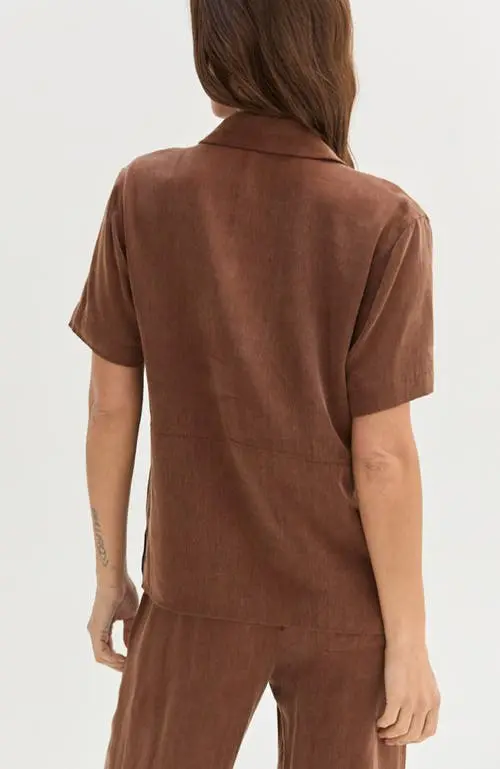 CRESCENT Cupro Short Sleeve Button Up Top