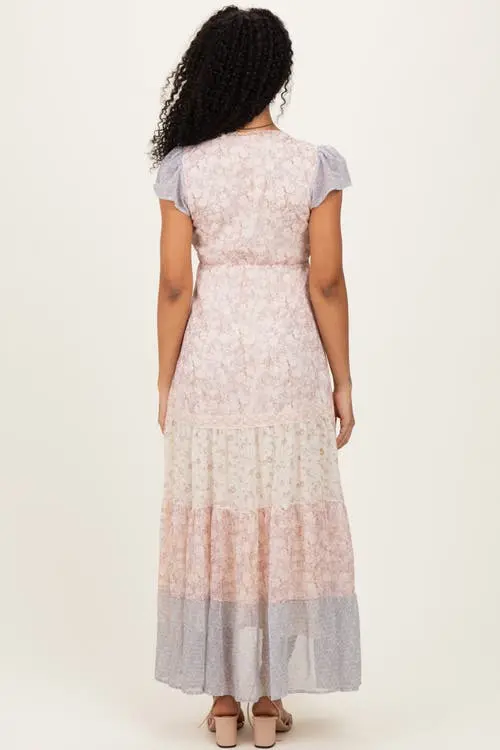 PINKBLUSH Floral Colorblock Tiered Maxi Dress