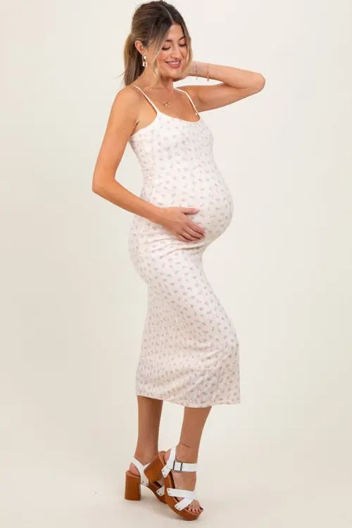 PINKBLUSH Floral Pointelle Knit Midi Dress