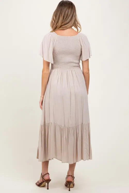 PINKBLUSH Smocked Flutter Sleeve Midi Dress