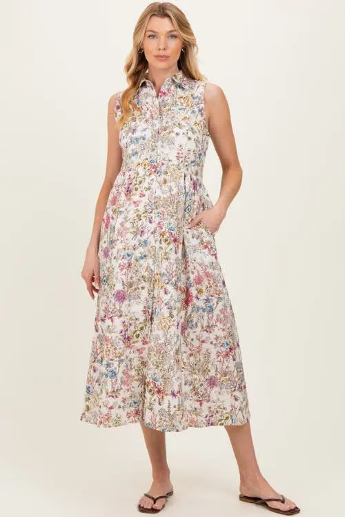 PINKBLUSH Garden Print Sleeveless Shirt Dress