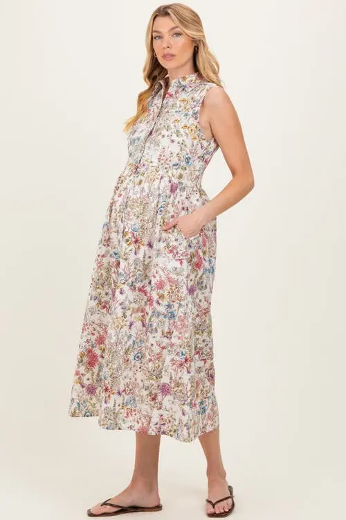 PINKBLUSH Garden Print Sleeveless Shirt Dress