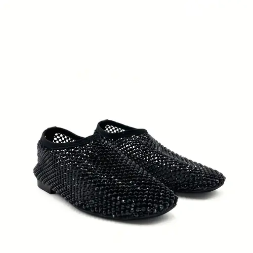 AMIE RAFA Delilah Rhinestone Mesh Flats - Black