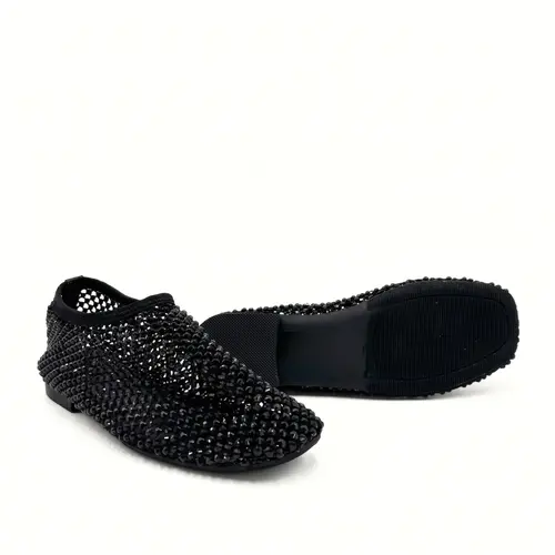 AMIE RAFA Delilah Rhinestone Mesh Flats - Black