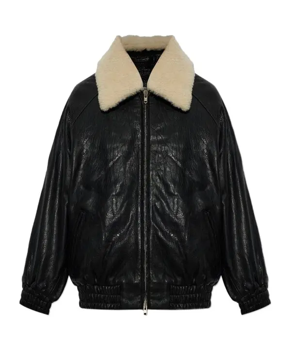 STAND STUDIO Zip-up Leather Bomber Jacket - Black