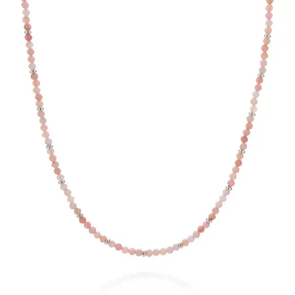 NELLOU JEWELLERY Pink Opal October Birthstone Orbit Necklace Sterling
