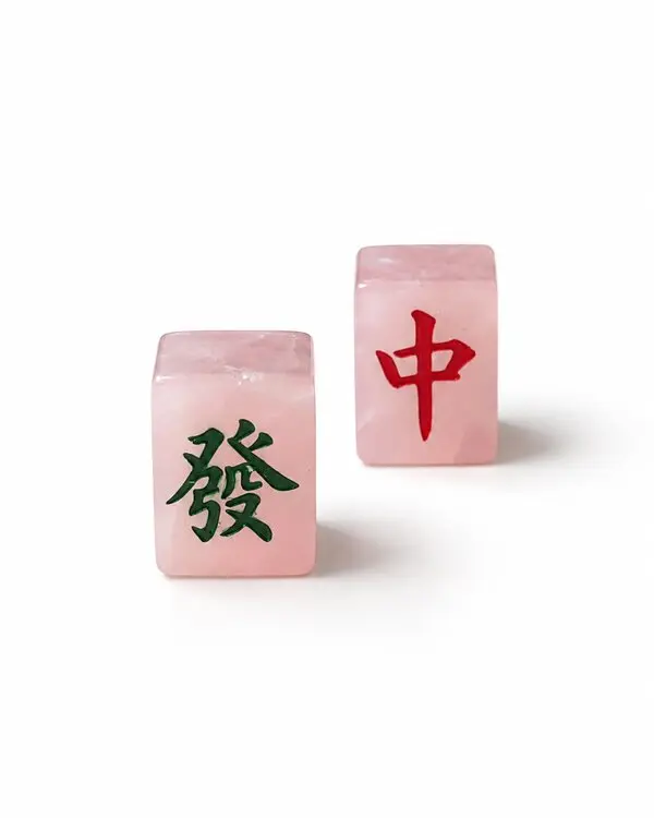 SEREE Lucky Pair Rose Quartz Mahjong Tokens - Pink