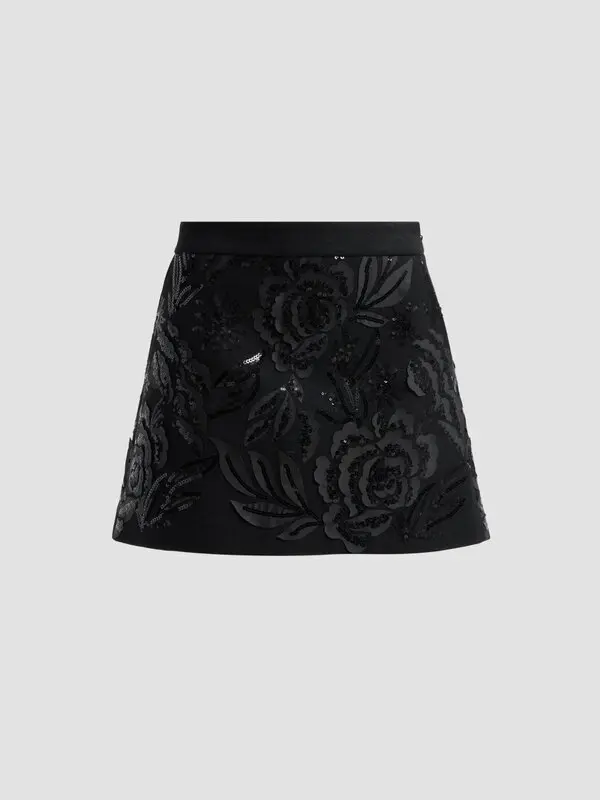 Ramy Brook Mellie Embellished A-line Mini Skirt - Black Sequin