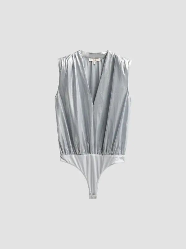 Ramy Brook Lucien Metallic V-neck Bodysuit