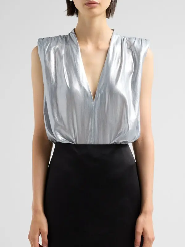 Ramy Brook Lucien Metallic V-neck Bodysuit