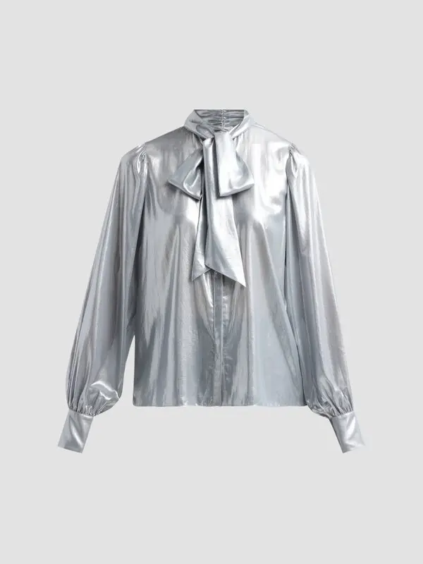 Ramy Brook Noa Metallic Semi-sheer Tieneck Blouse