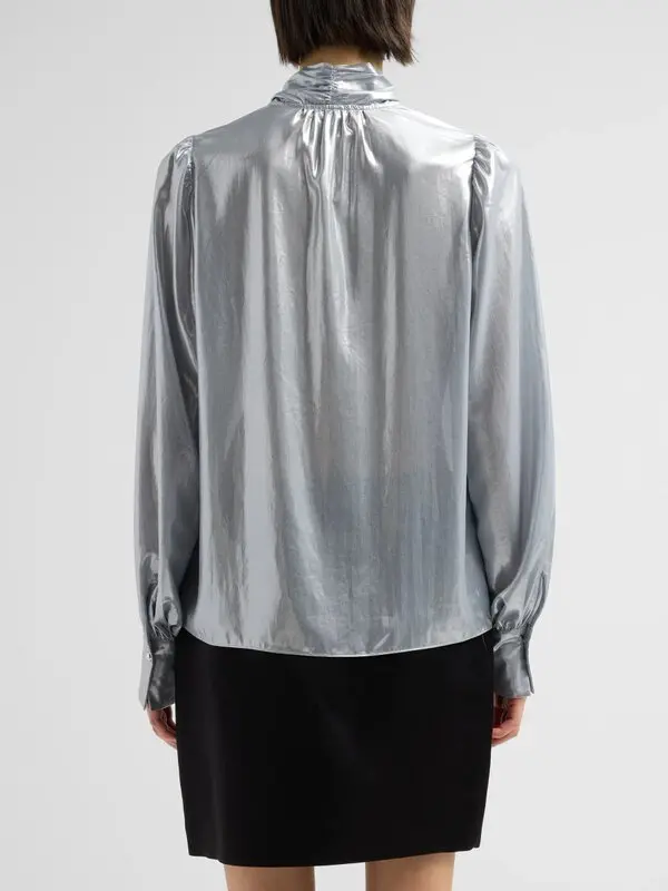 Ramy Brook Noa Metallic Semi-sheer Tieneck Blouse