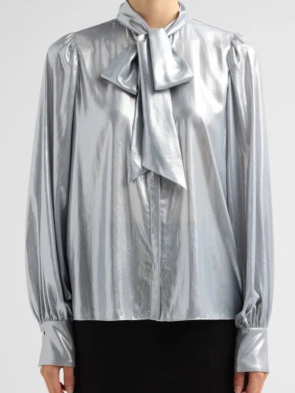 Ramy Brook Noa Metallic Semi-sheer Tieneck Blouse
