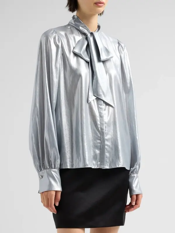 Ramy Brook Noa Metallic Semi-sheer Tieneck Blouse