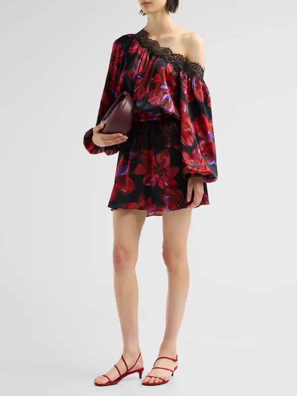 Ramy Brook Gianni Lace-trim One-shoulder Mini Dress