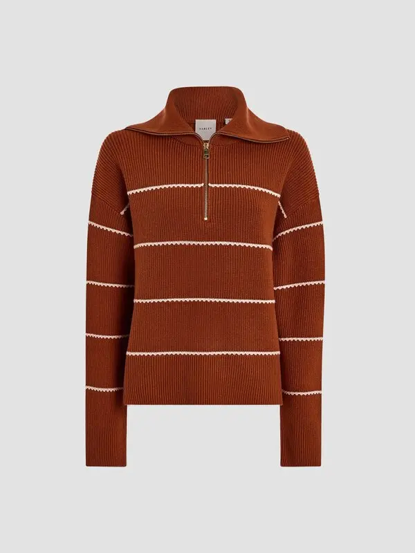 Varley Swanson Striped Zip-front Sweater - Ginger Bread