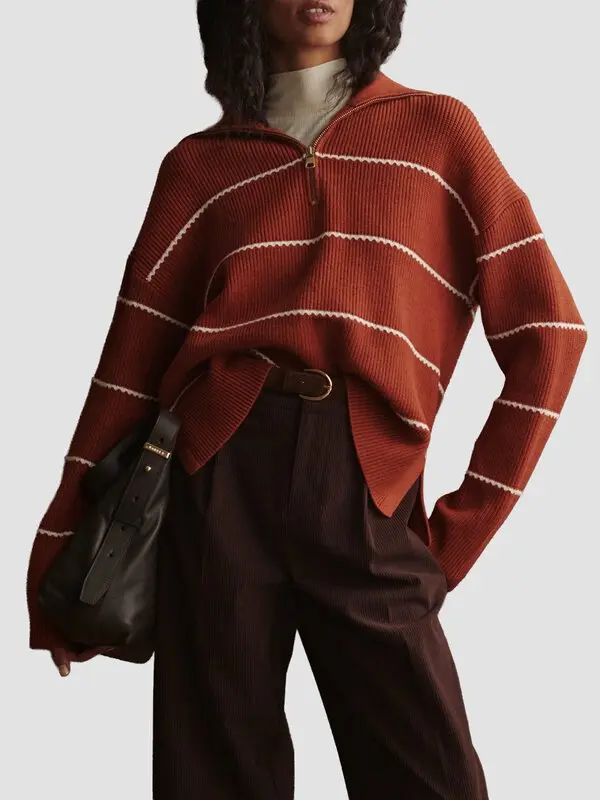 Varley Swanson Striped Zip-front Sweater