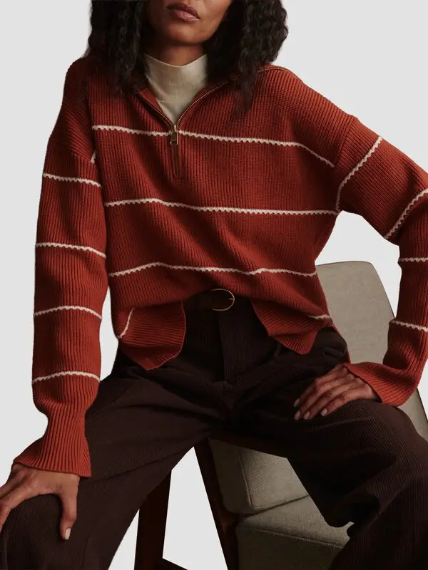 Varley Swanson Striped Zip-front Sweater