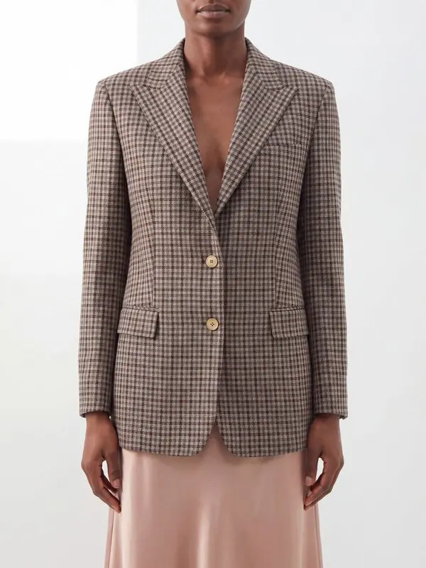 Tagliatore Houndstooth Virgin Wool Blazer With Peaked Lapels