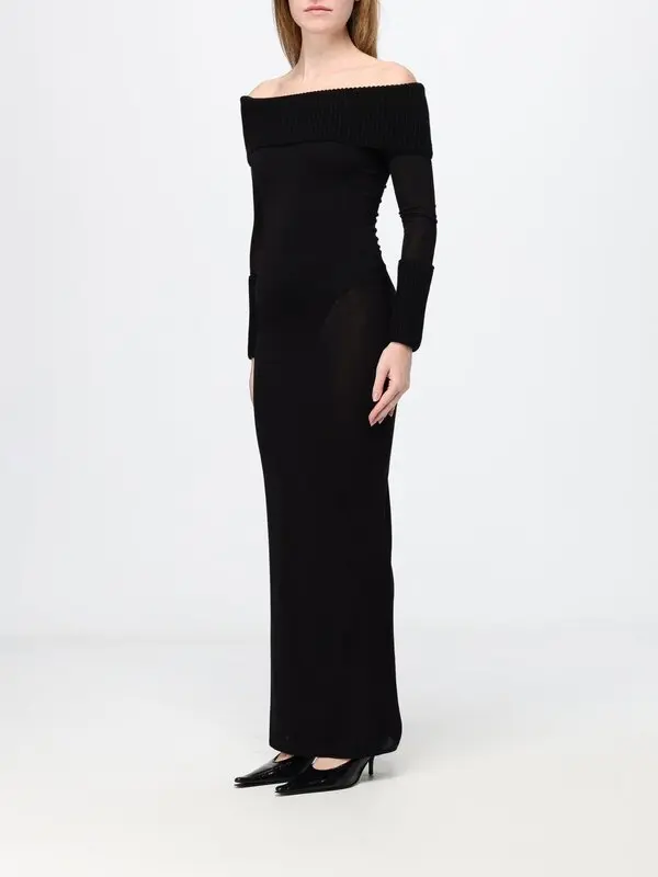 Alaïa Long Knit Sheath Dress In A Wool Blend With A Straight Neckline