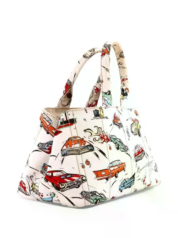 Prada Canapa Convertible Printed Canvas Medium Tote Bag