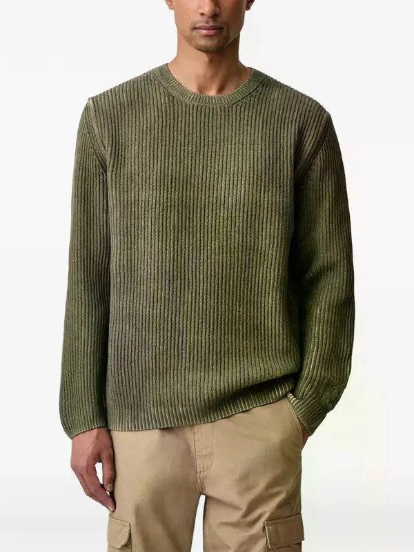 C.P. COMPANY Cotton Chenille Special Dyed Crewneck Logo Sweater - Green