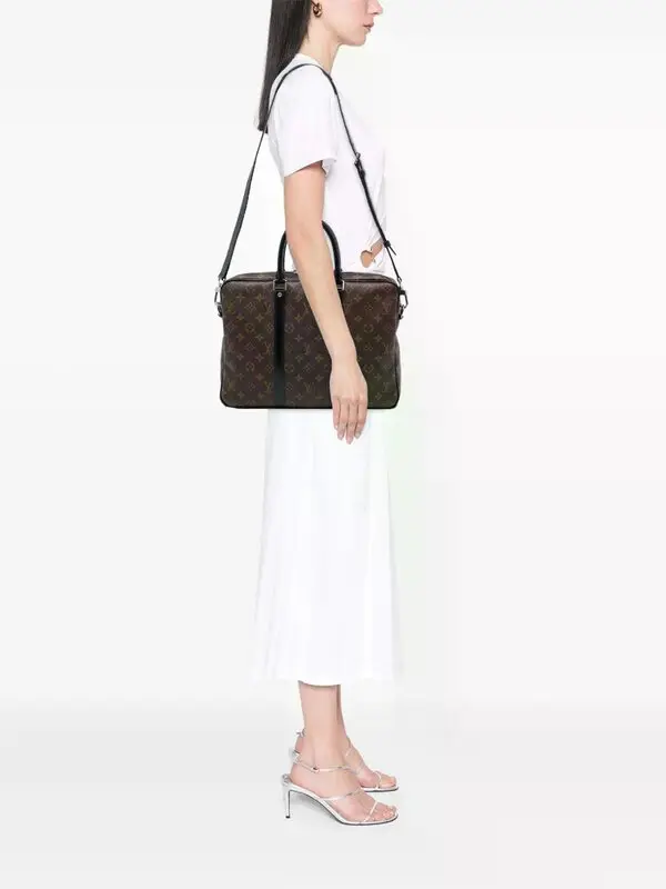 LOUIS VUITTON 2016 Monogram Macassar Porte Documents Jour Business Bag - Brown
