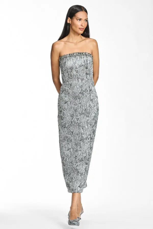 Sachin & Babi Natalia Grey Metallic Sleeveless Column Midi Dress - Graphite