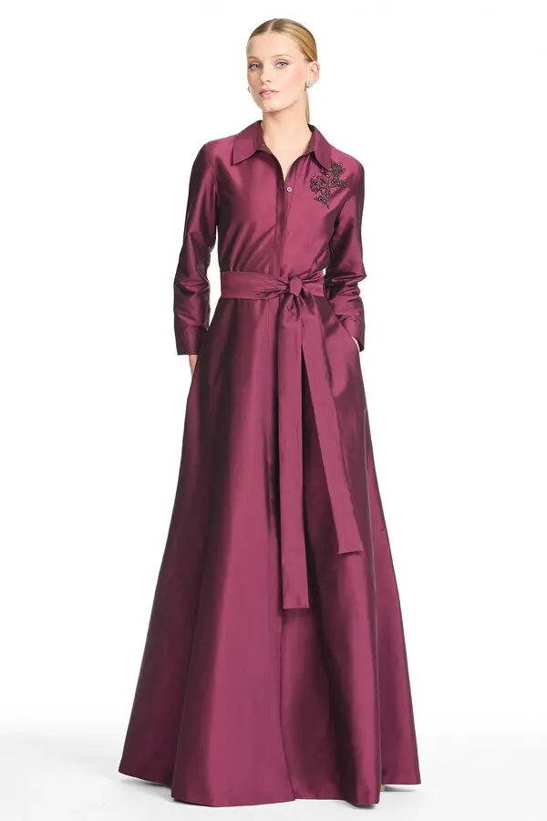 Sachin & Babi Maeve Red Taffeta Long Sleeve A-line Gown - Mulberry