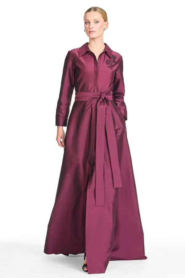 Sachin & Babi Maeve Red Taffeta Long Sleeve A-line Gown