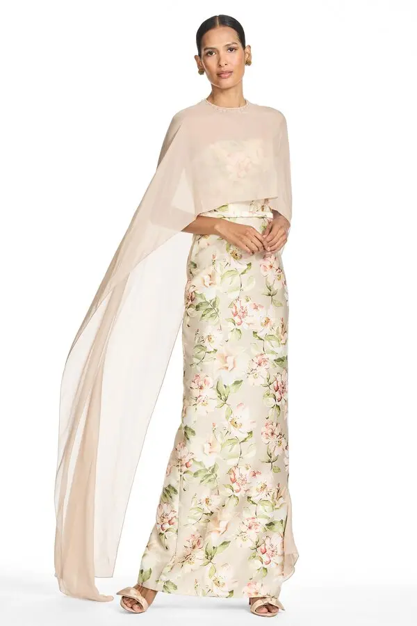 Sachin & Babi Tinsley Beige Embroidered Silk Chiffon Cape - Pewter