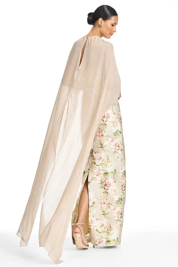 Sachin & Babi Tinsley Beige Embroidered Silk Chiffon Cape - Pewter