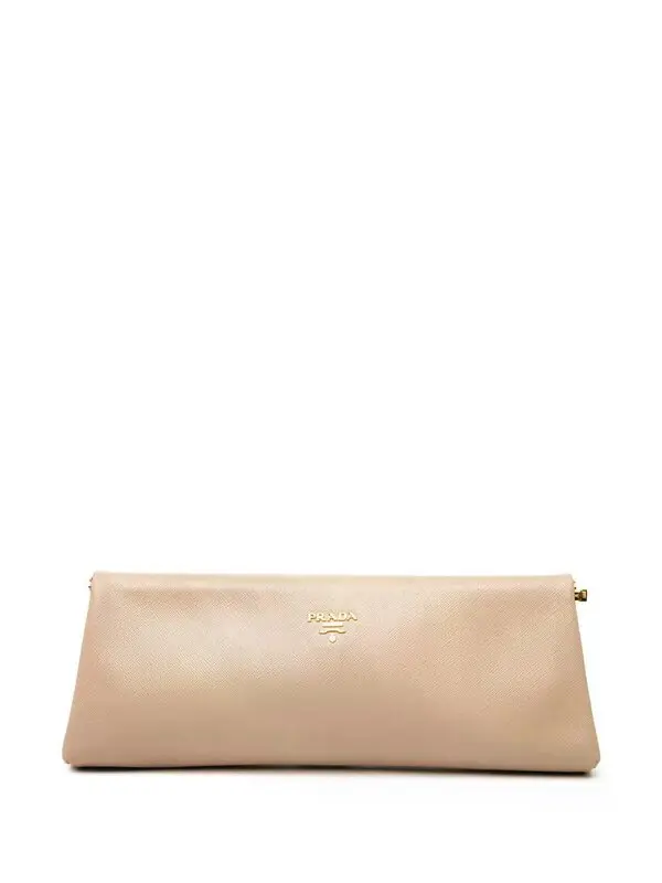Prada 2010-2026 Saffiano Lux East West Frame Clutch Bag - Neutrals