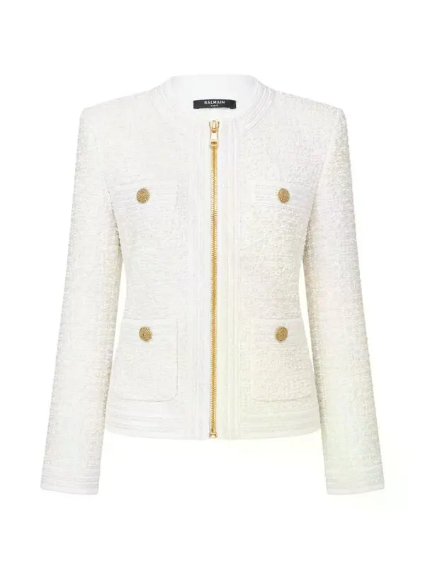 Balmain Bouclé Zip-up Jacket - Neutrals
