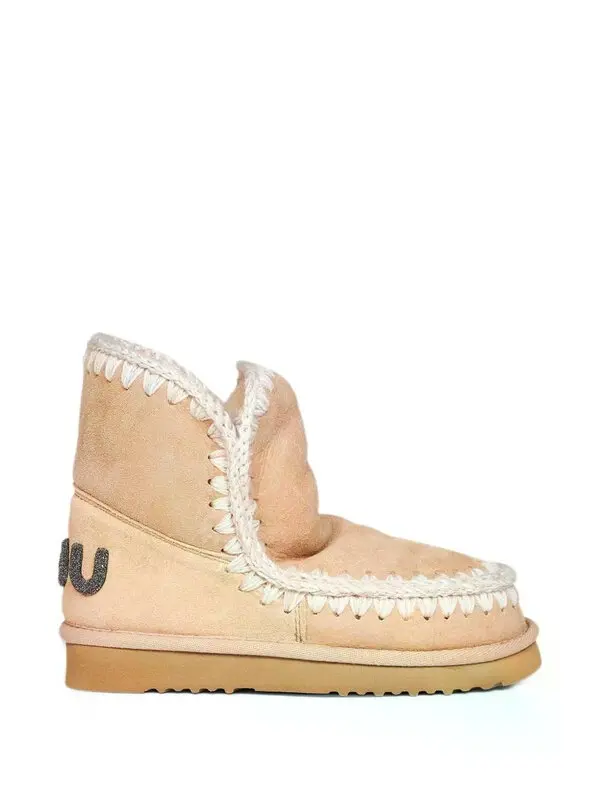 Mou Crochet-stitch Sheepskin Snow Boots